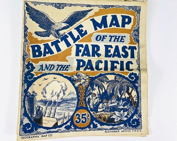 Vintage WWII 40s Battle Map of the Far East and Pacific alexander Gross ...