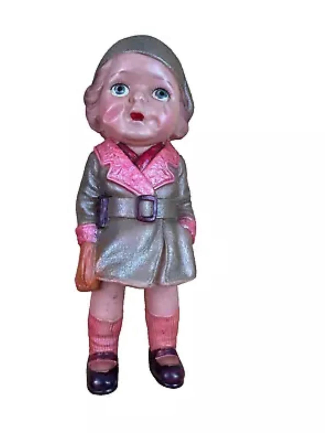 1920s Antique Flapper Girl Doll Celluloid Blow Mold Child W/ Coat ...