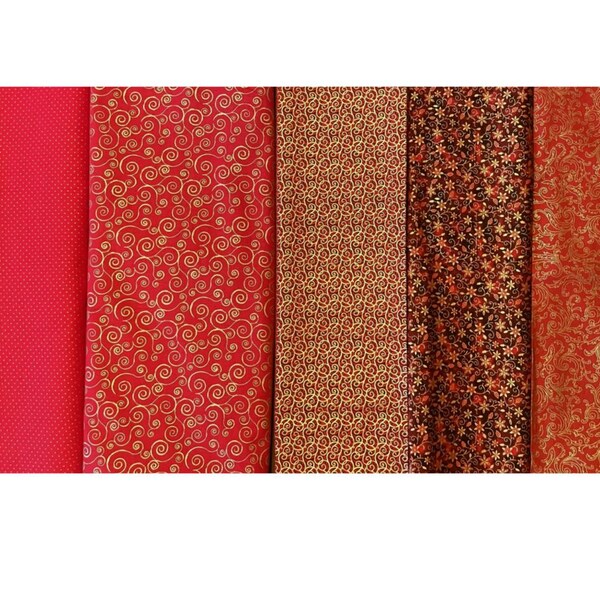 Red Gold Fabric - Etsy