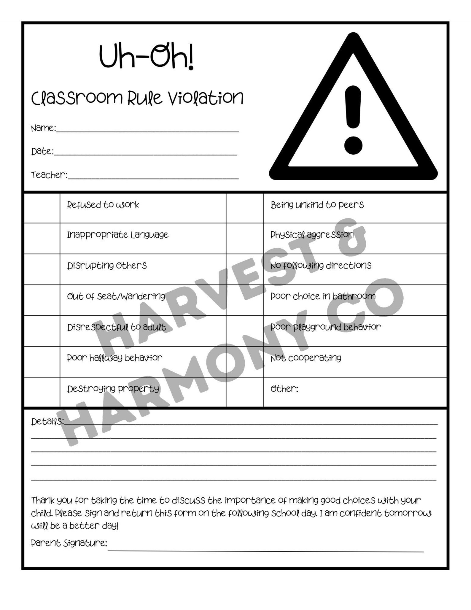 Uh-oh Slip – Classroom Behavior Tracking Made Easy! - Etsy