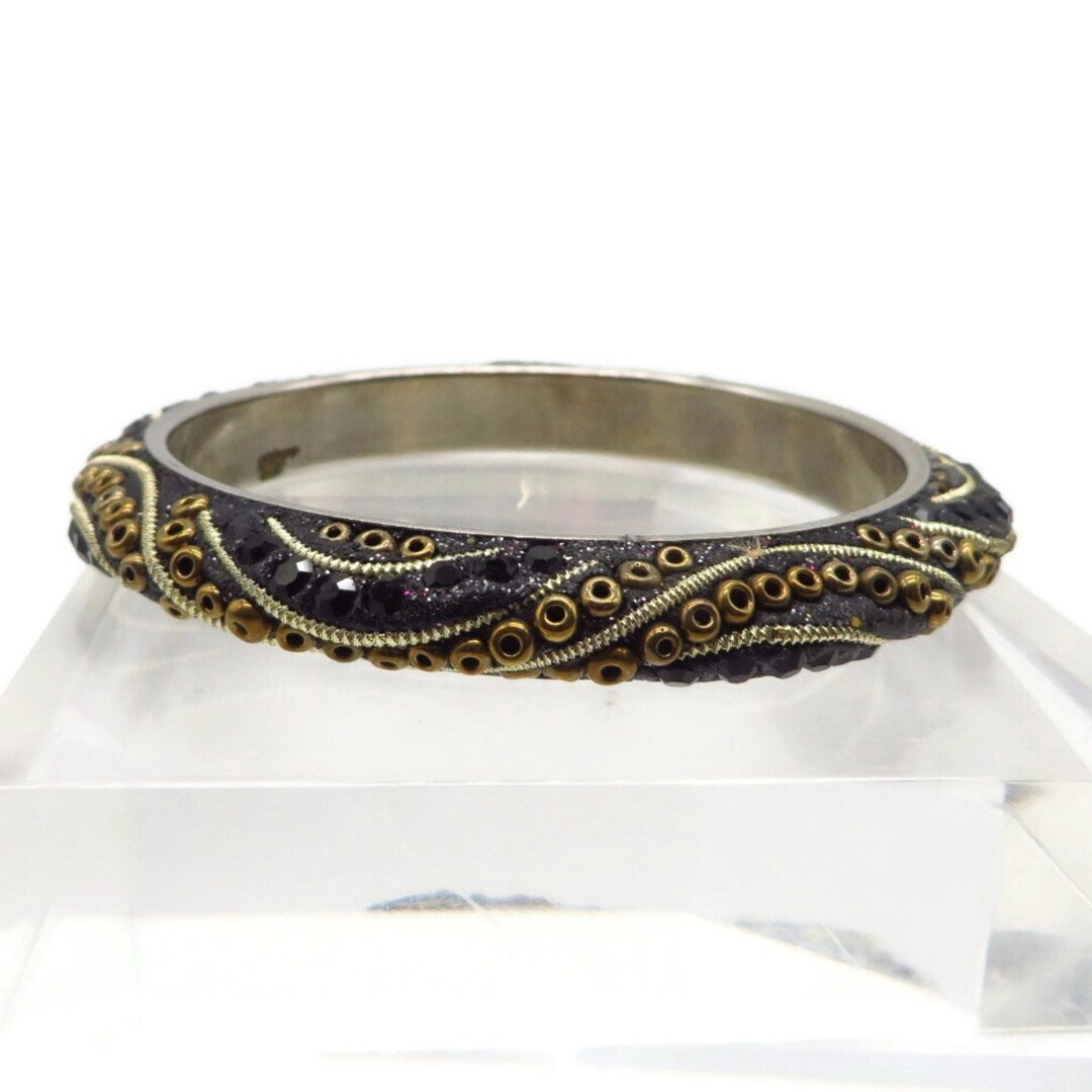 Vintage Black Rhinestone Bangle, Brass Studded Boho Bracelet - Etsy