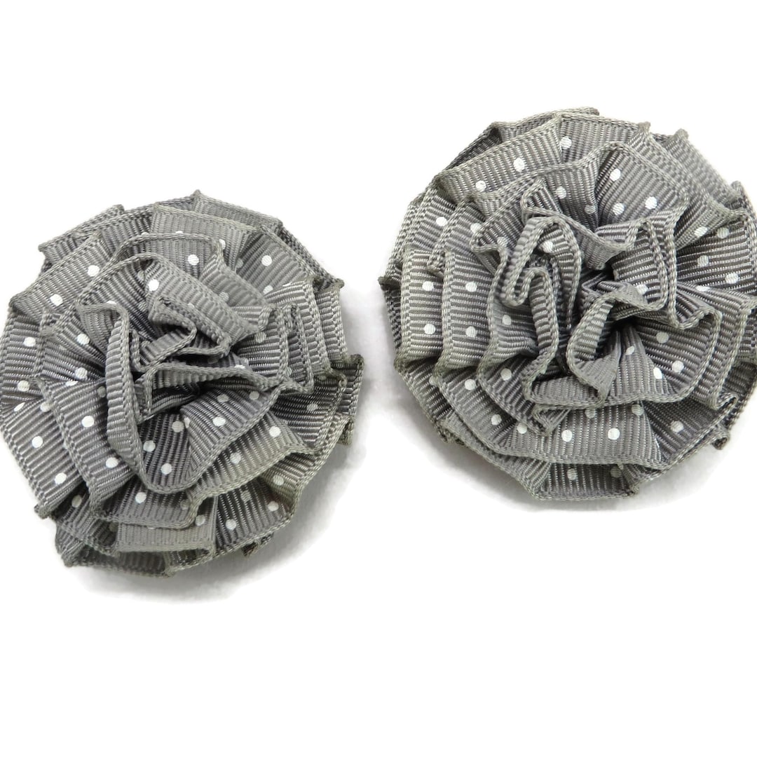 Vintage Shoe Clips, Gray and White Polka Dot Clips, Flowery Fabric Shoe ...