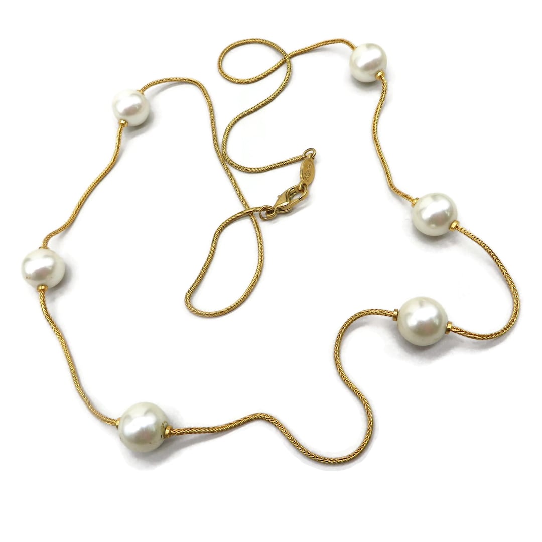 Vintage Napier Snake Chain Necklace With Faux Pearls Classic Napier ...