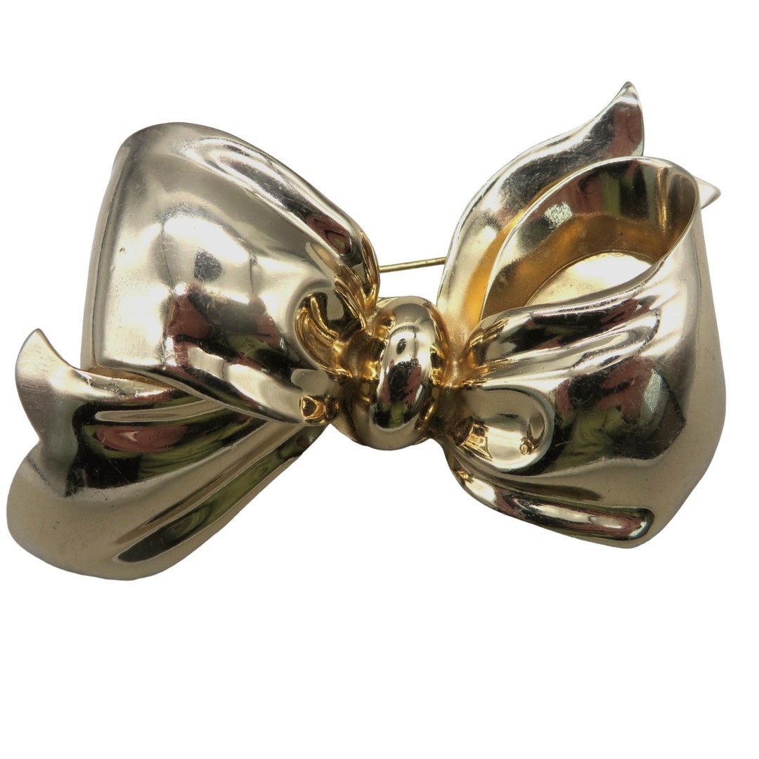 Monet Bow Brooch Large Gold Tone Pin Vintage Monet Collectible Costume ...