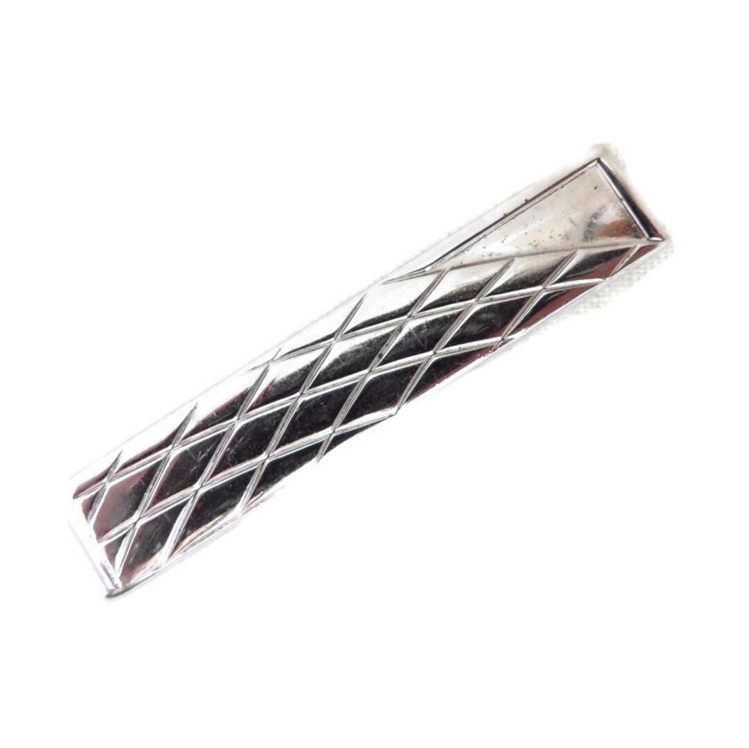 Vintage Swank Tie Bar: Silver Tone Diamond Pattern Tie Clasp - Etsy