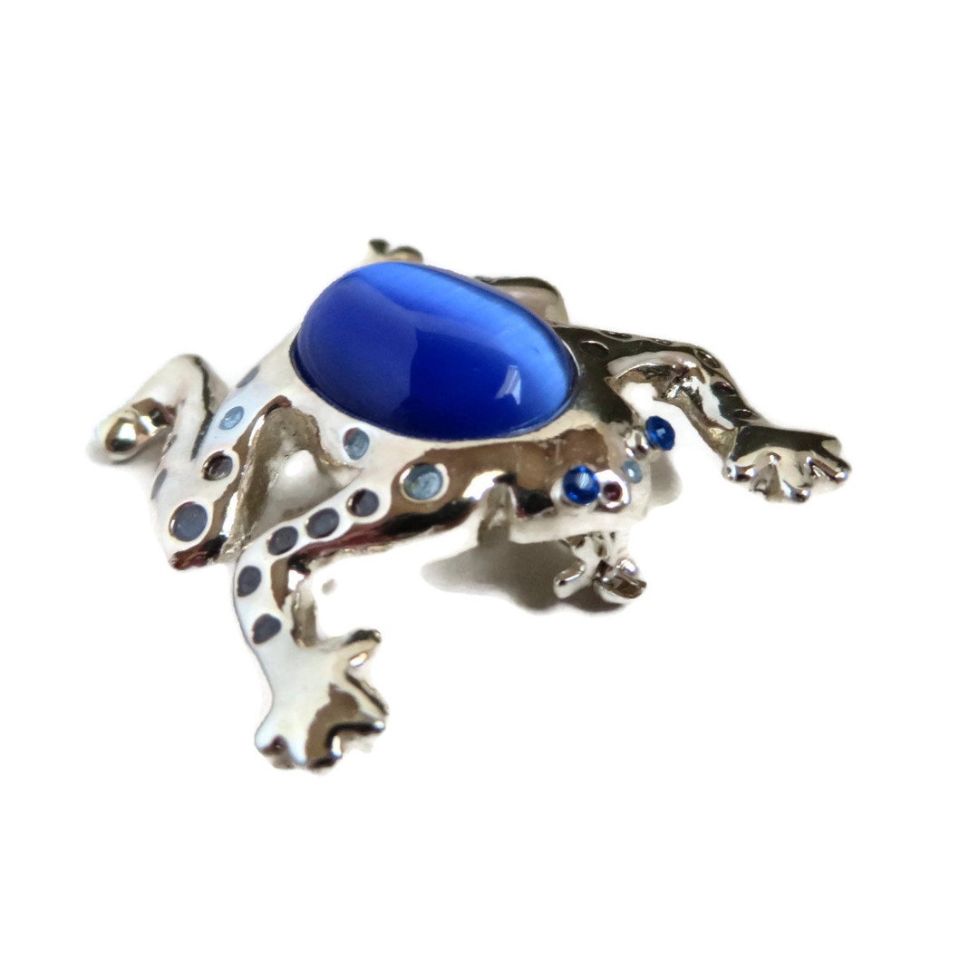 Vintage Frog Brooch AAI Blue Moonstone Rhinestone Studded Pin - Etsy