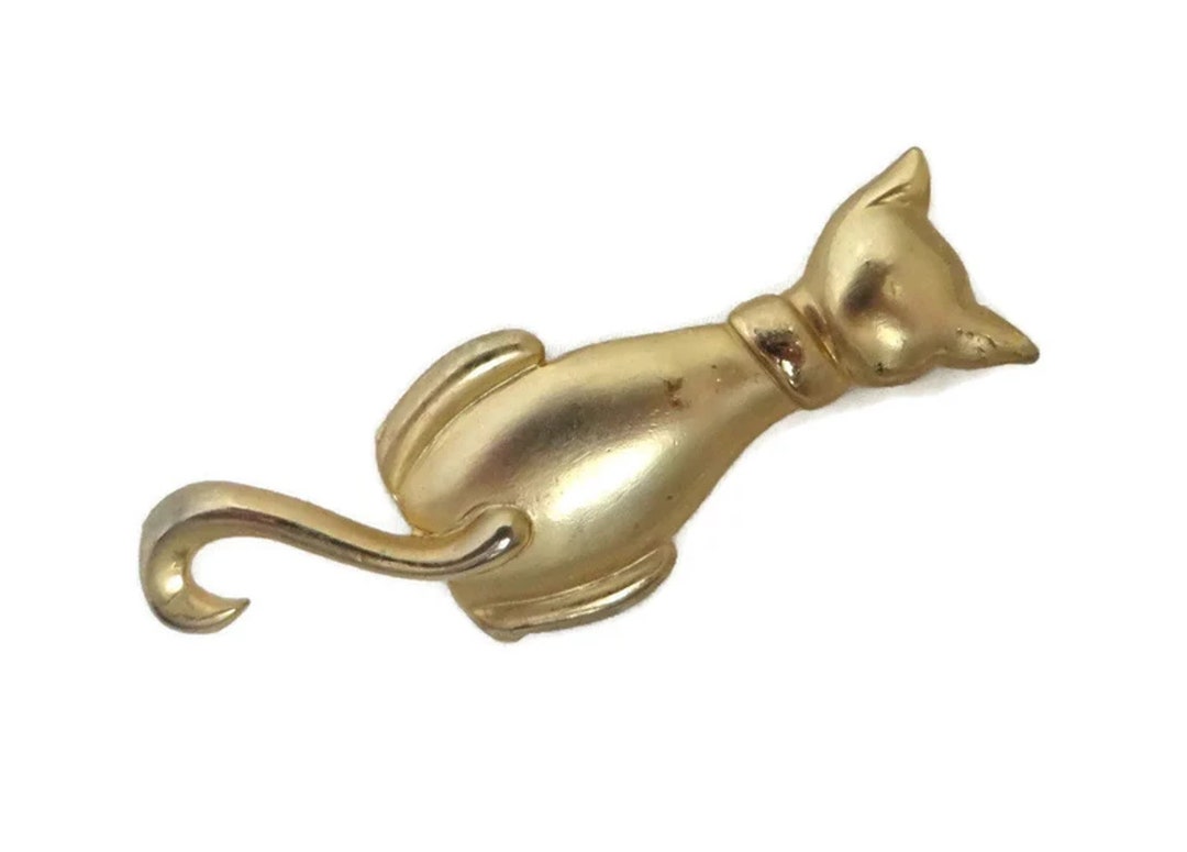 Vintage Cat Brooch, Don-lin Matte Gold Sitting Kitty Pin, Cat Lovers ...