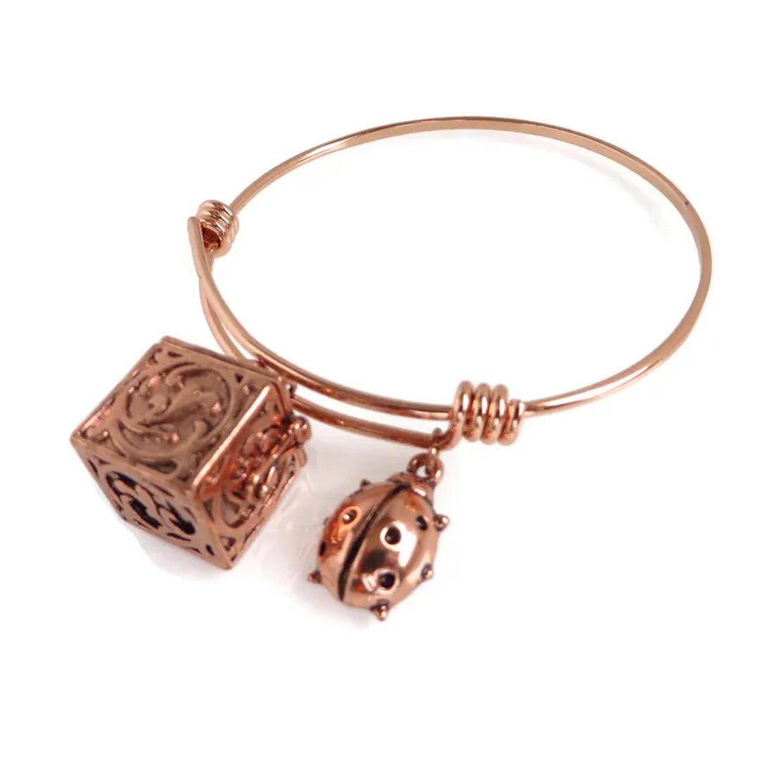 Gold Tone Charm Bangle, Ladybug and Box Charms, Vintage Charm Bracelet ...