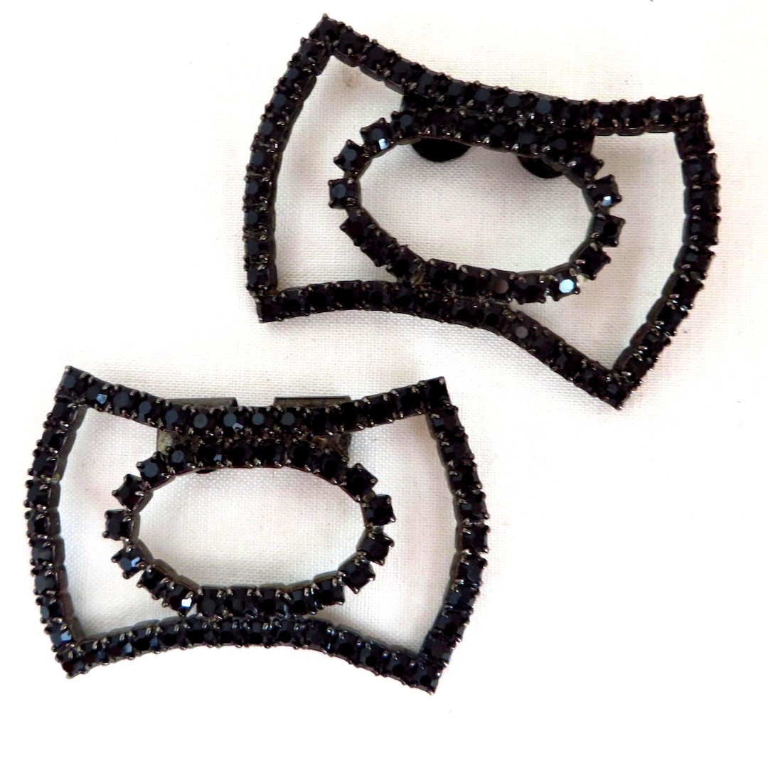 Black Rhinestone Shoe Clips Large Openwork Rectangle Shoe Accents Party ...