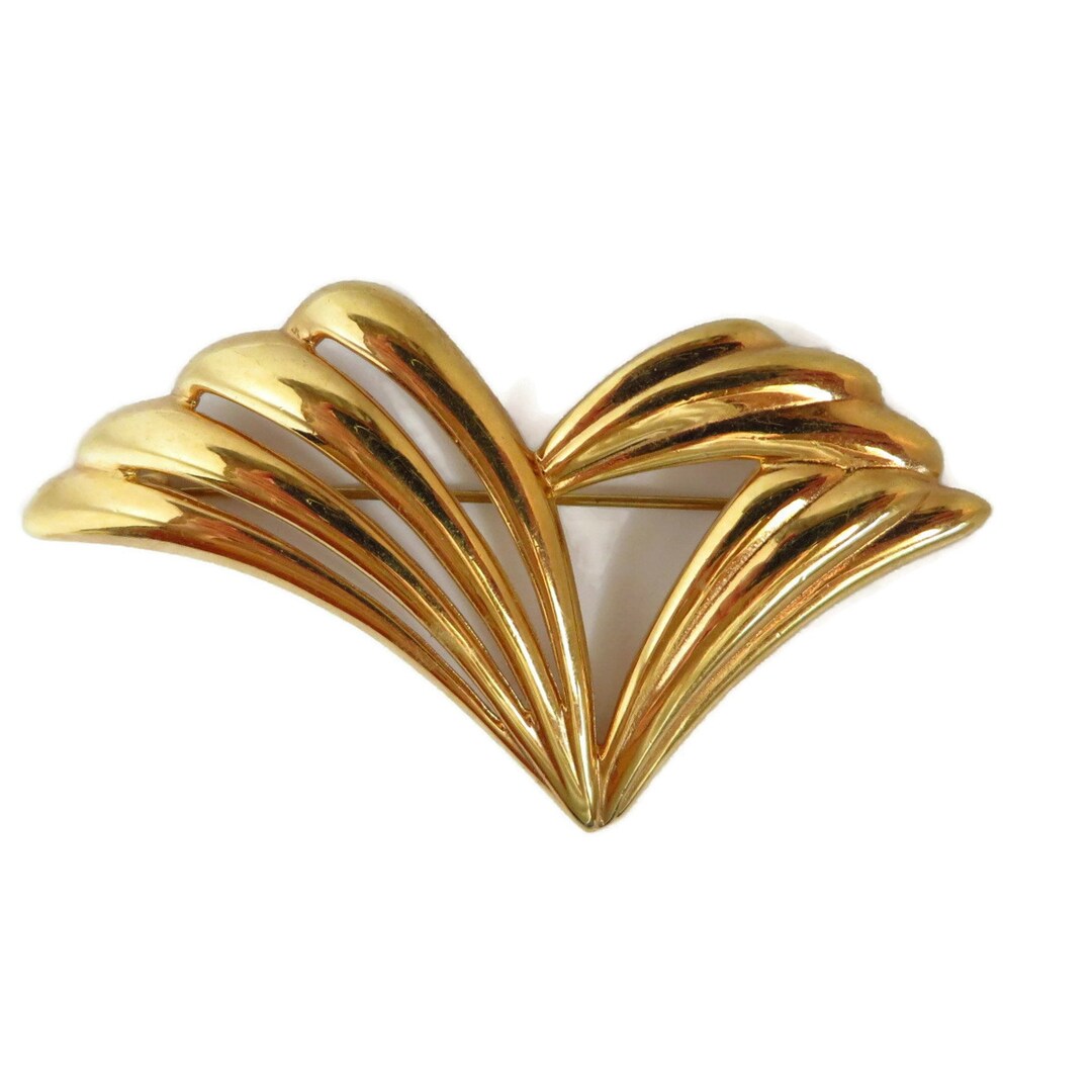 Monet Brooch, Vintage Gold Tone Fan Pin - Etsy