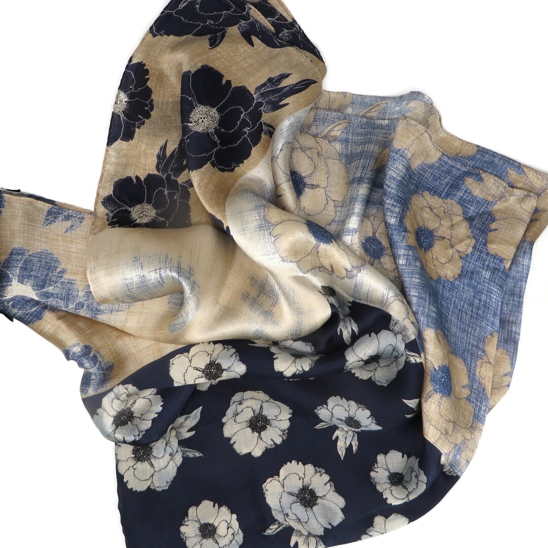 Vintage ECHO Silk Scarf, Blue and Cream Flowers, 34 Inch Square - Etsy