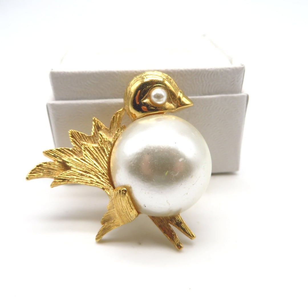 Vintage Bird Pin, Napier Small Gold Tone and Faux Pearl Brooch - Etsy