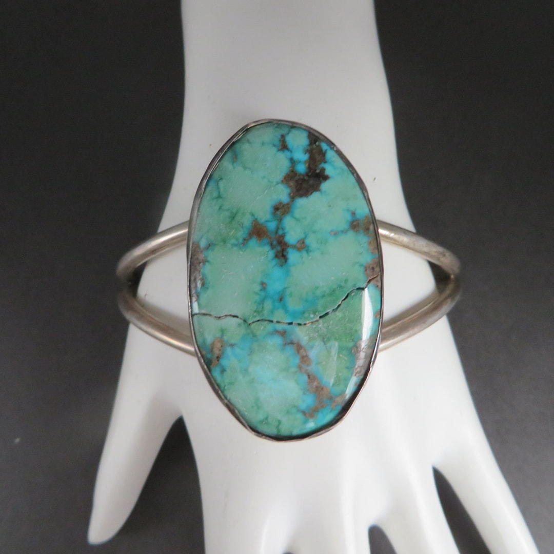 Sterling Silver Turquoise Bracelet, Andy Marion Navajo Cuff, Green ...