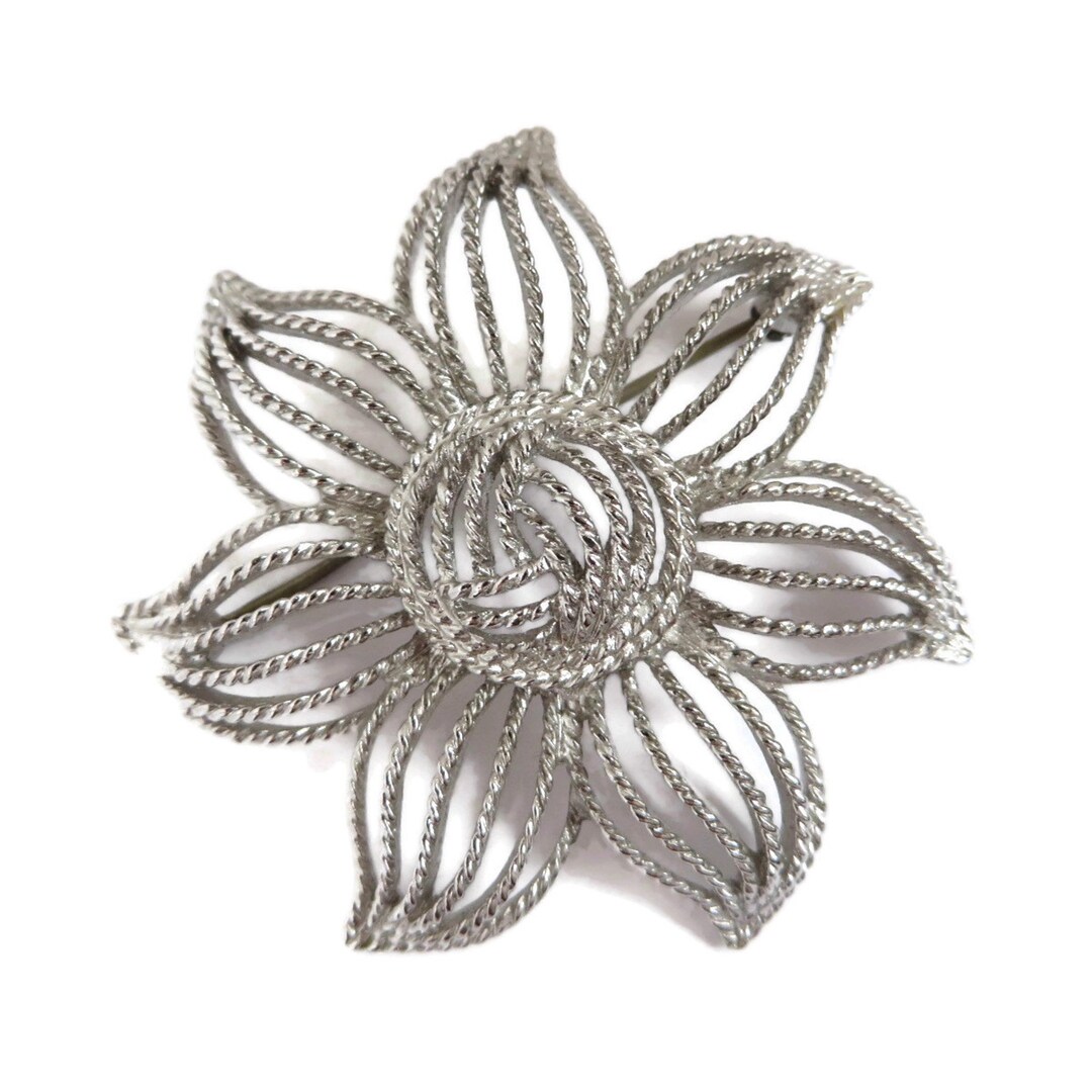 Monet Silver Tone Flower Brooch Openwork Pin Vintage Classic Jewelry ...