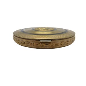 Vintage Compact, Round Gold Tone Black Enamel Flower Top Makeup Case ...