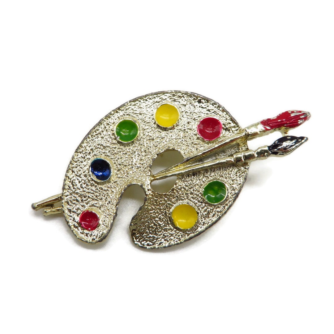 Vintage Artist Palette Brooch, Gerry's Pale Gold Tone Pin - Etsy