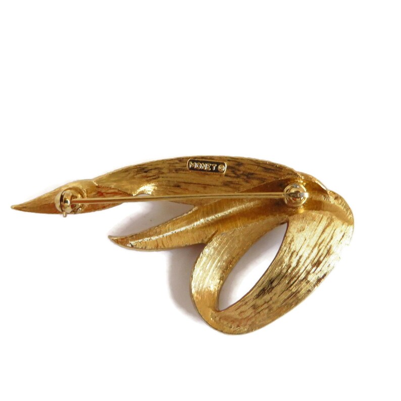 Monet Gold Tone Leaf Brooch Vintage Brushed And Polished Leaf Etsy