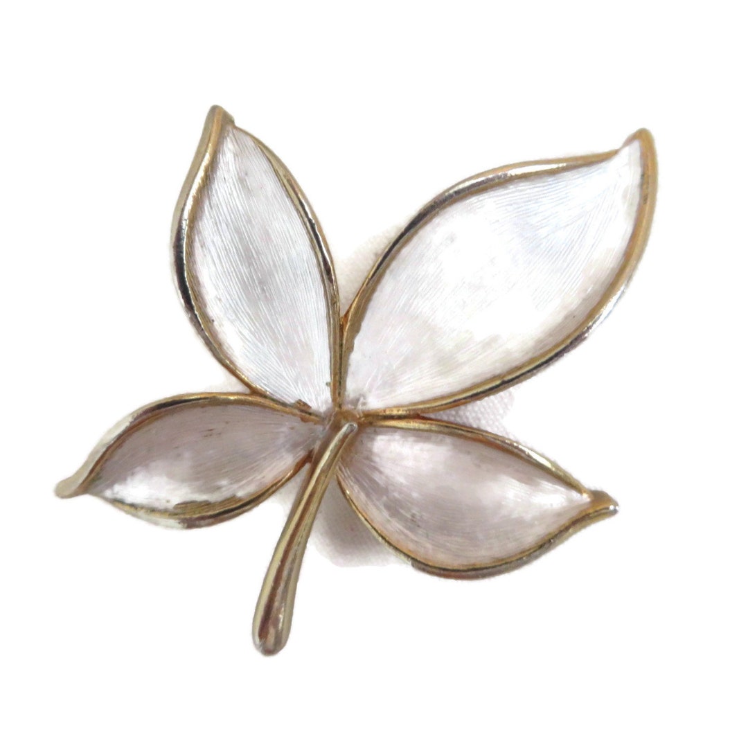 Vintage JJ Leaf Pin Gold Tone Silver Enamel Leafy Brooch - Etsy