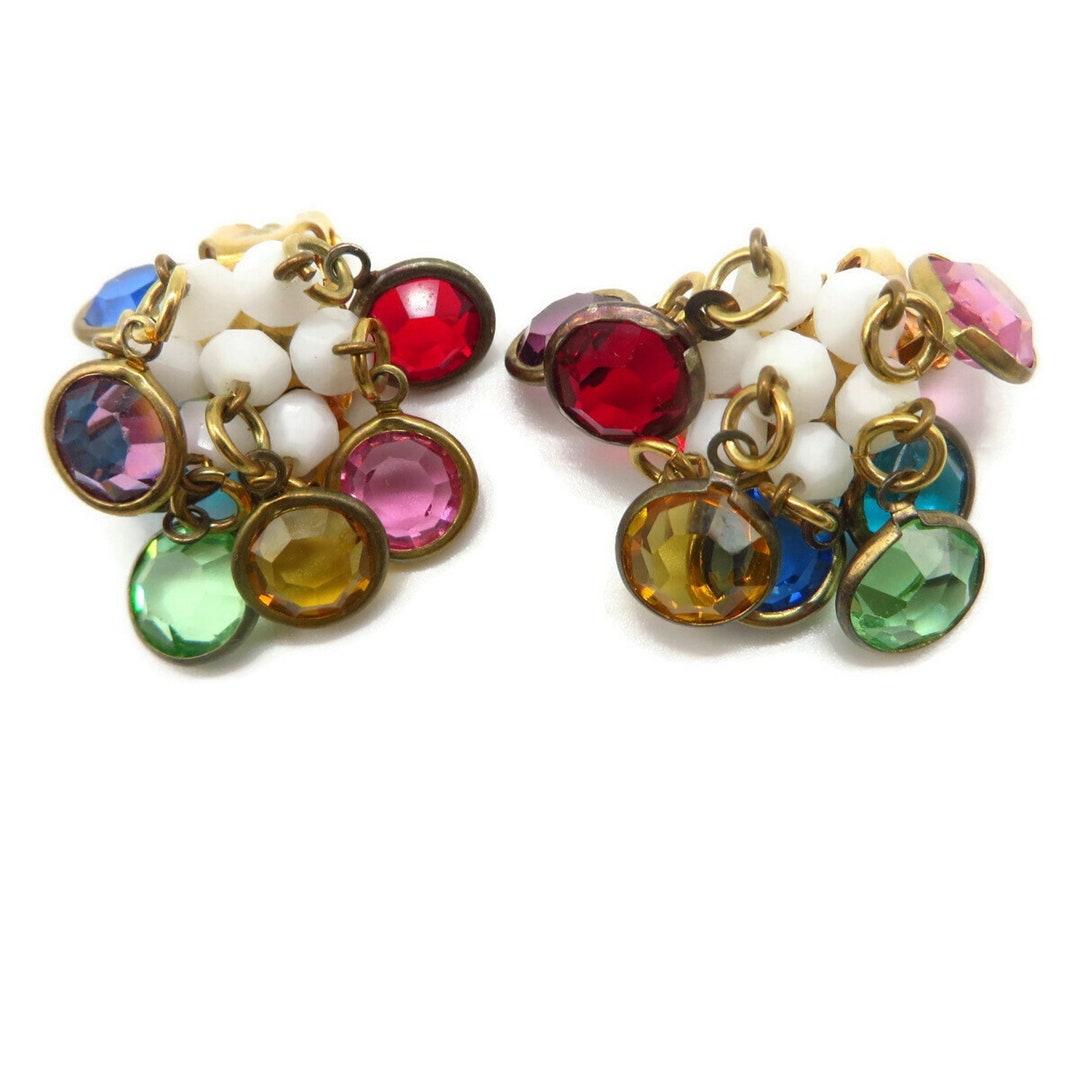Vintage Cha Cha Earrings, Pearlcraft Multi-color Bead Gold Tone Clip ...