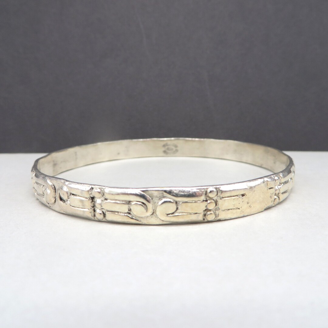 Vintage Taxco Mexico Silver Bangle, Raised Design Bracelet, Collectible ...