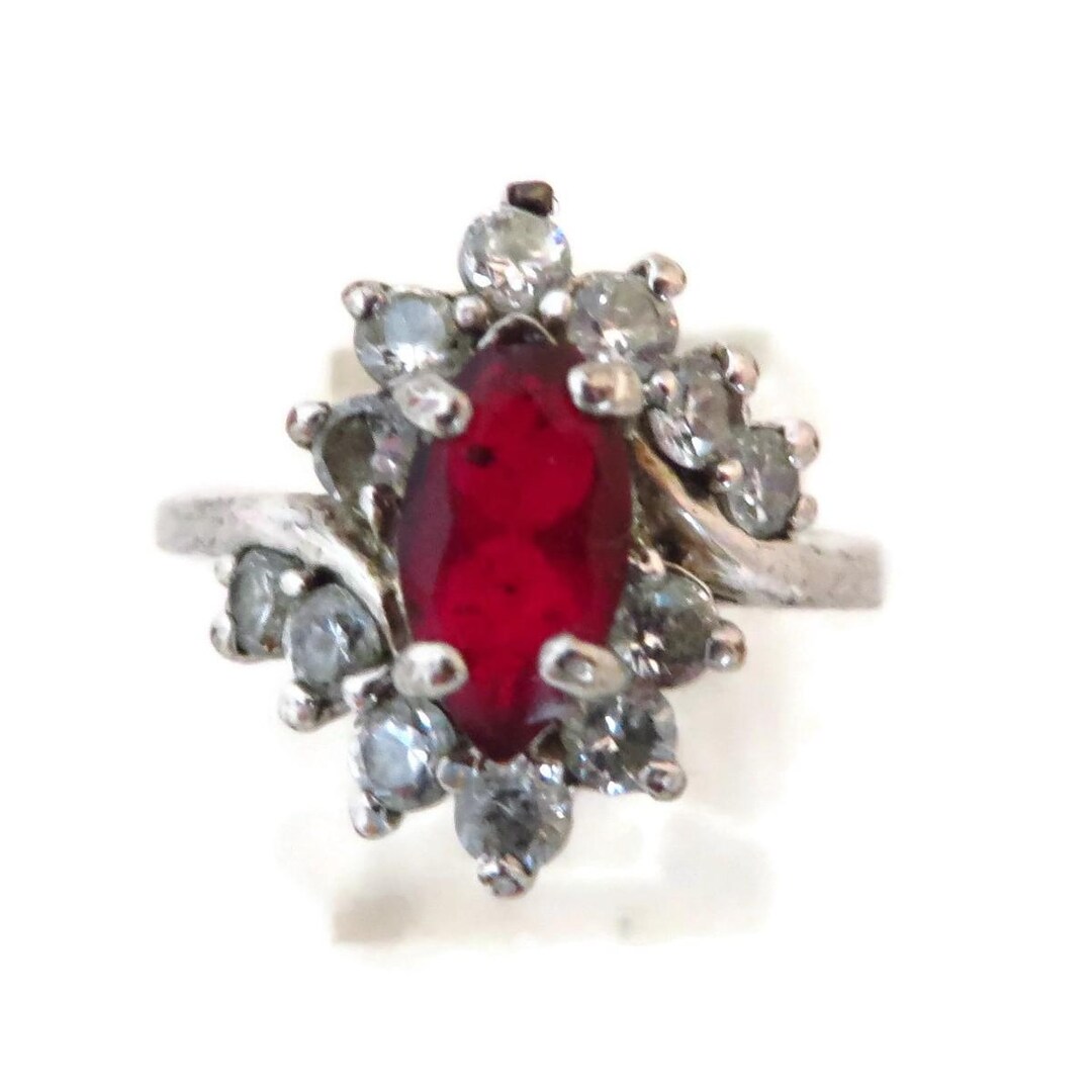 Faux Garnet and CZ Multi-stone Ring Vintage Silver Tone Cocktail Ring ...