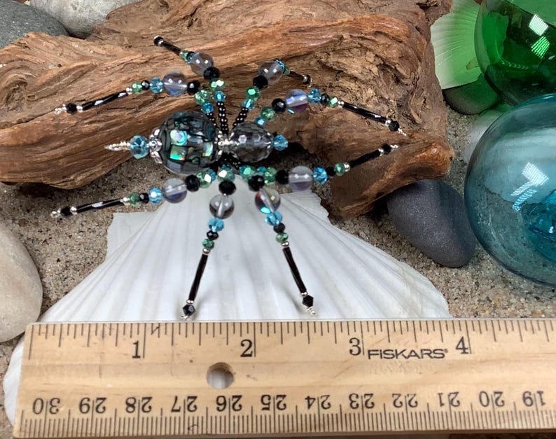 Abalone Mosaic Beaded Christmas Spider Ornament: Mermaid Grey Faceted ...