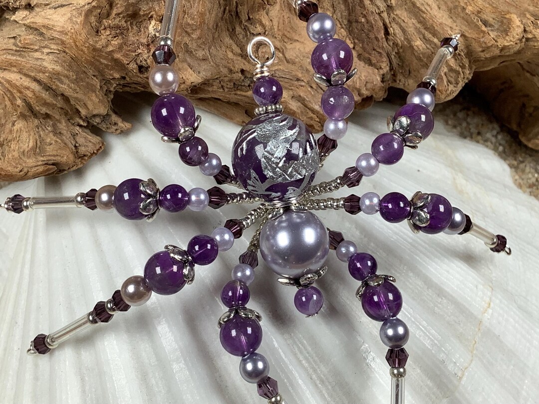 Amethyst Christmas Silver Dragon Lady Spider Swarovski Pearl Ornament ...