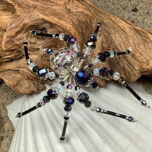 Silver Filigree Beaded Christmas Spider Faceted Black AB - Etsy