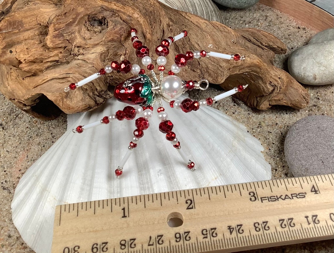Red Strawberry Prayer Box Spider Ornament: Swarovski Pearl Christmas ...