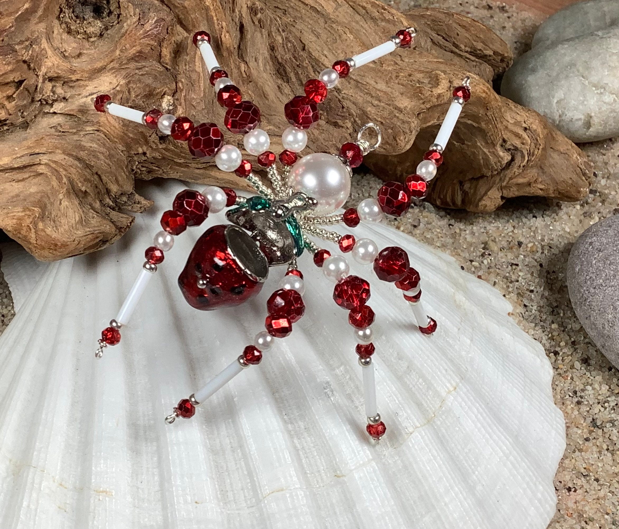 Red Strawberry Prayer Box Spider Ornament: Swarovski Pearl Christmas ...