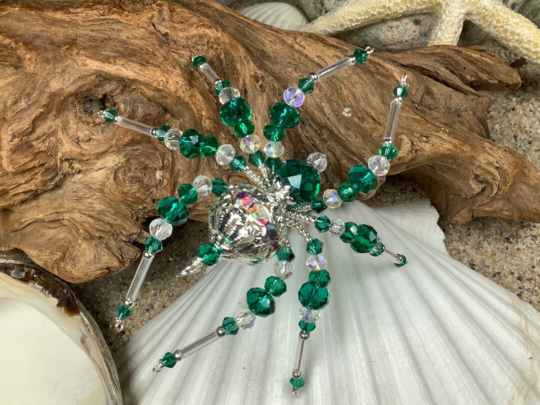 Emerald Green Crystal Spider Ornament: Silver Filigree Car Charm, May ...
