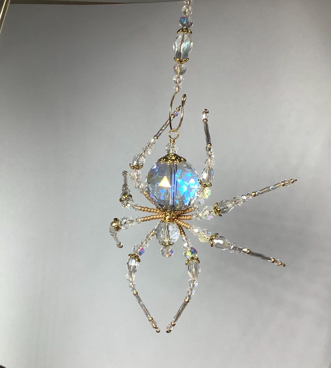 Large 24mm Crystal AB Spider Suncatcher: Gold Beaded Ornament - Etsy