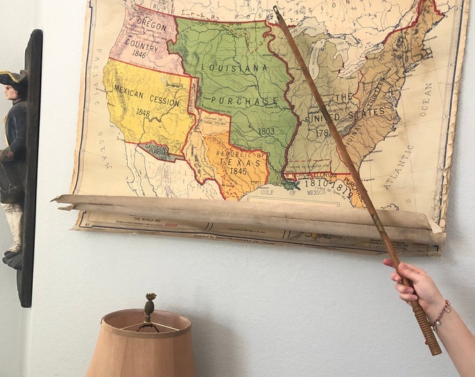 Vintage Map and Schoolboard Pull Down Tool, Wooden Map Tool, Metal ...