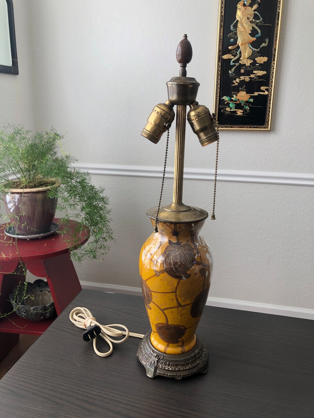 Antique Reverse Painted Two Bulb Lamp Inside Painted Lamp Hand Painted ...