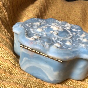 Blue Salloped Incolay Stone Box Intricate Angels Pattern Cherubs ...