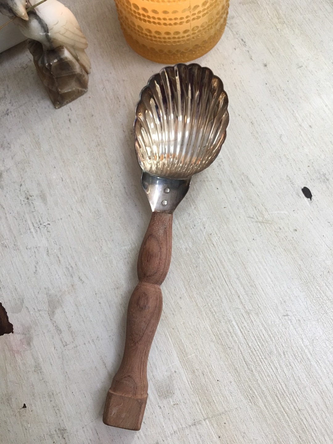 Stieff Silverplated Scalloped Spoon, Fluted Spoon With Wooden Handle ...