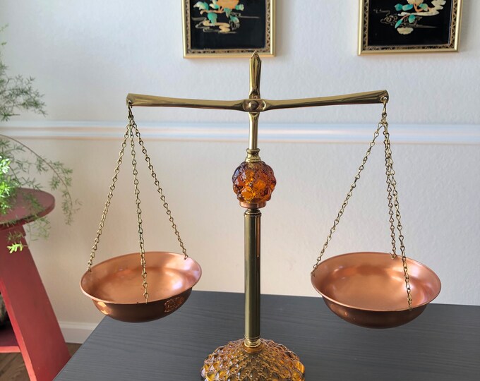 Vintage Princess House Scale of Justice With Amber Glass, Copper Pans ...