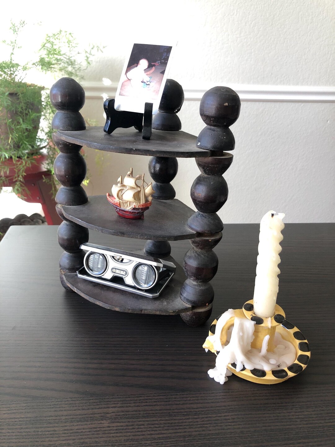 Antique Folk Art Spool Corner Shelf, Petite Corner Shelf, Turned ...