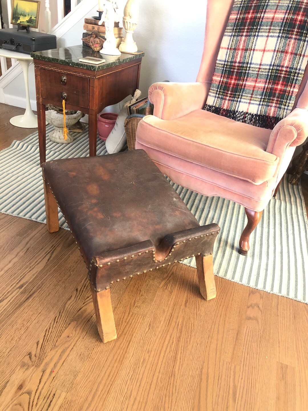 English Leather Gout Stool, Sloped Foot Stool, Slanted Leather Stool ...