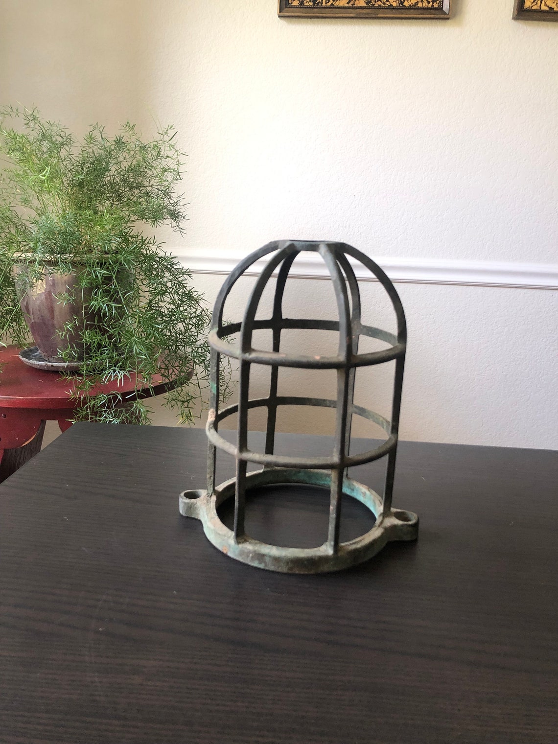 Metal Light Cover Antique Cage Industrial Lighting Steel Decor Patina ...