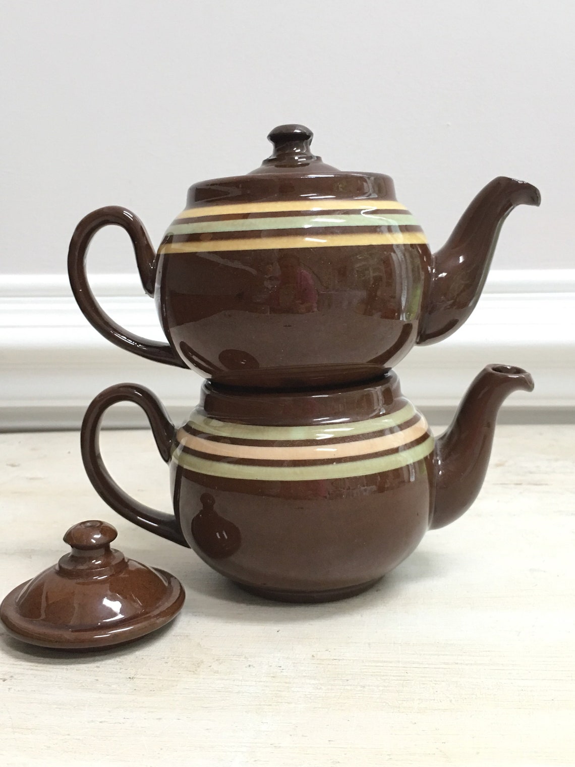 Vintage Ridgway Brown Stripe Old English Redware Teapot Set | Etsy