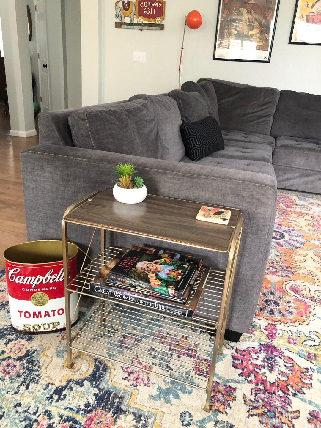 Mid Century Modern Gold Tone Metal Wire Side Table With wood Top ...