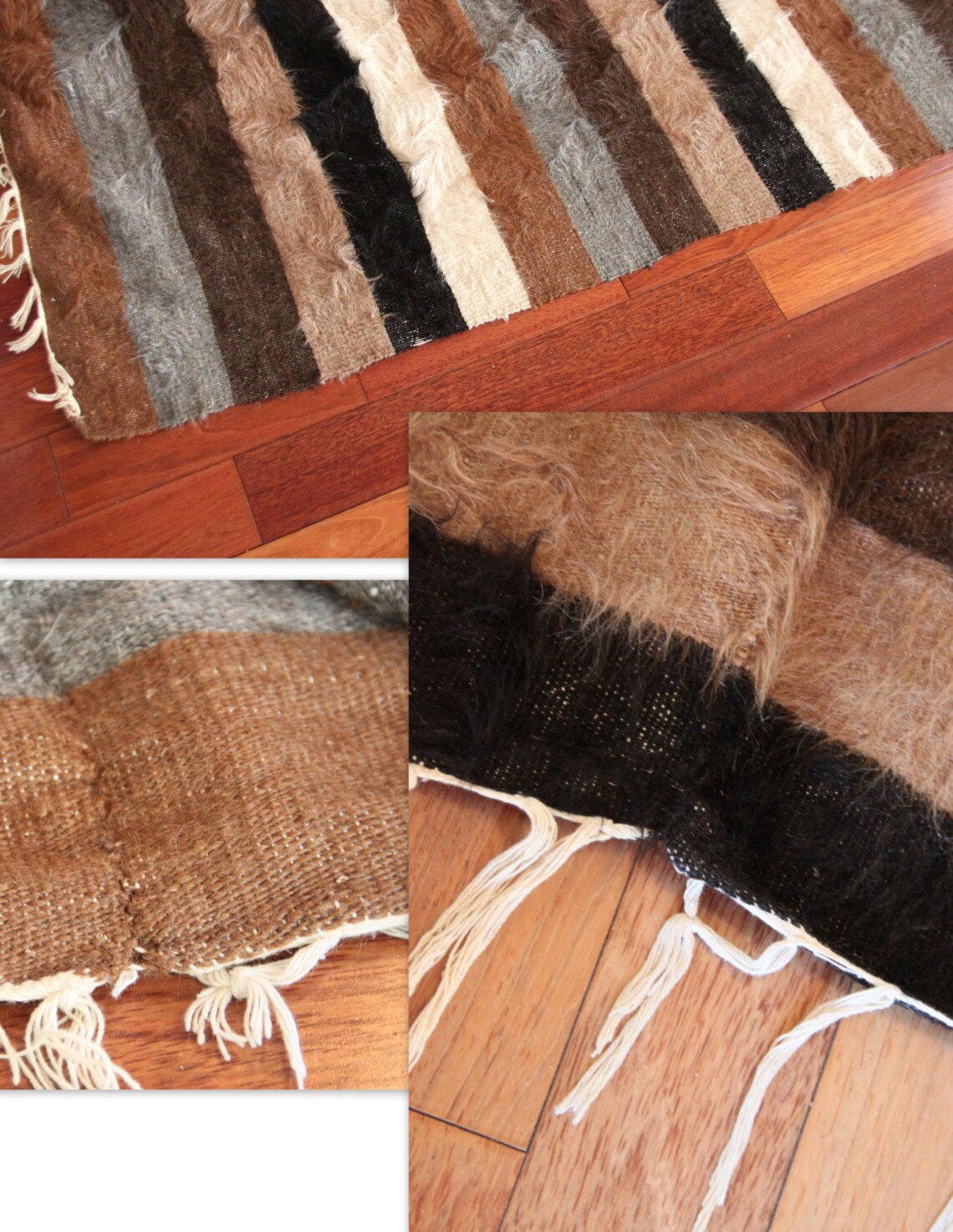 Vintage Turkish Tulu Striped Rug Tassels Brown White and | Etsy