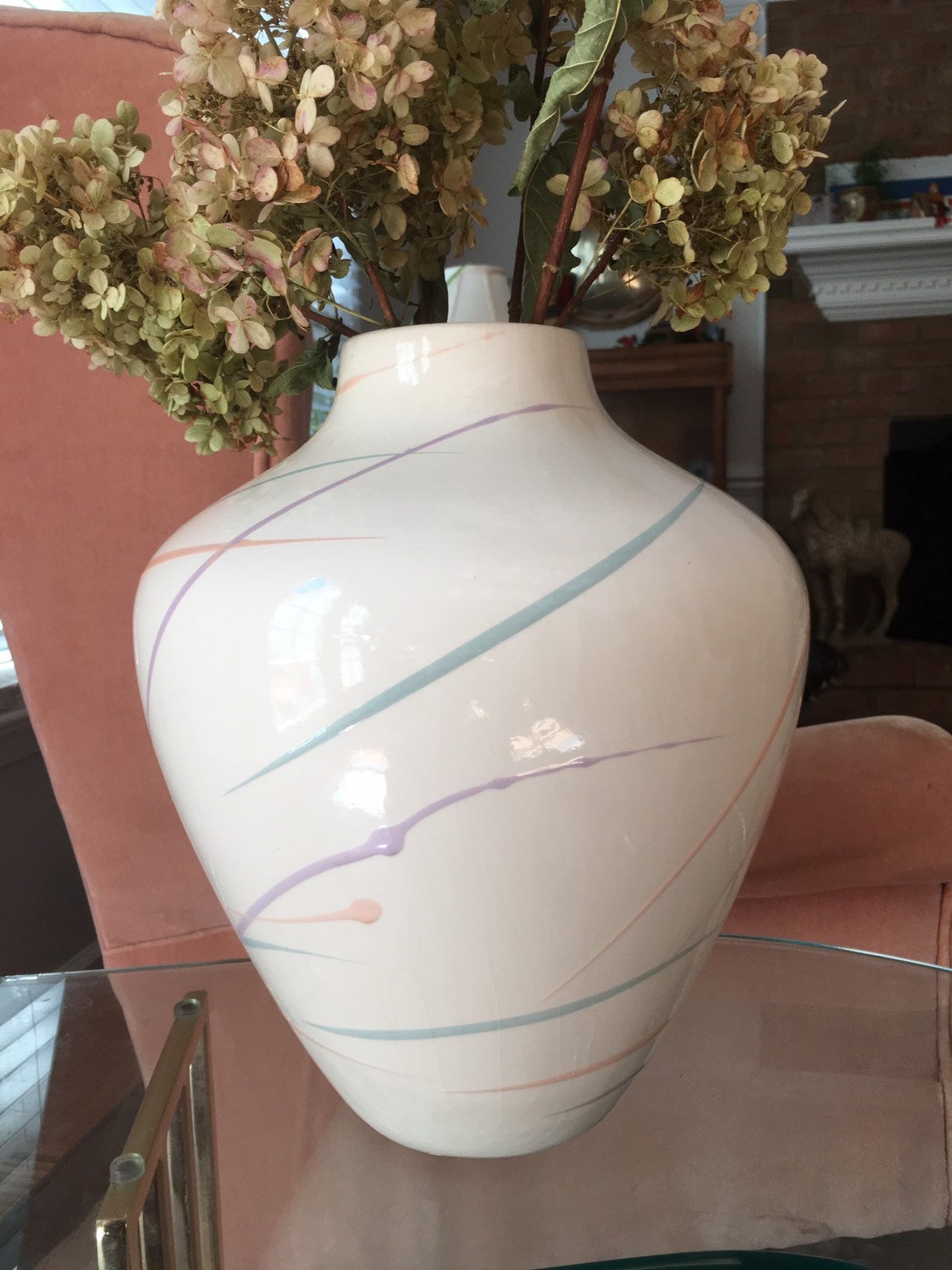 1980's White Ceramic Vase with Brush Strokes/Splatter | Etsy