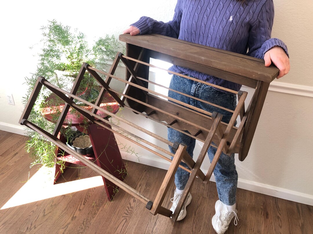 Hold 4/whitney-rustic Space Saving Wall-mounted Wooden Folding Drying ...