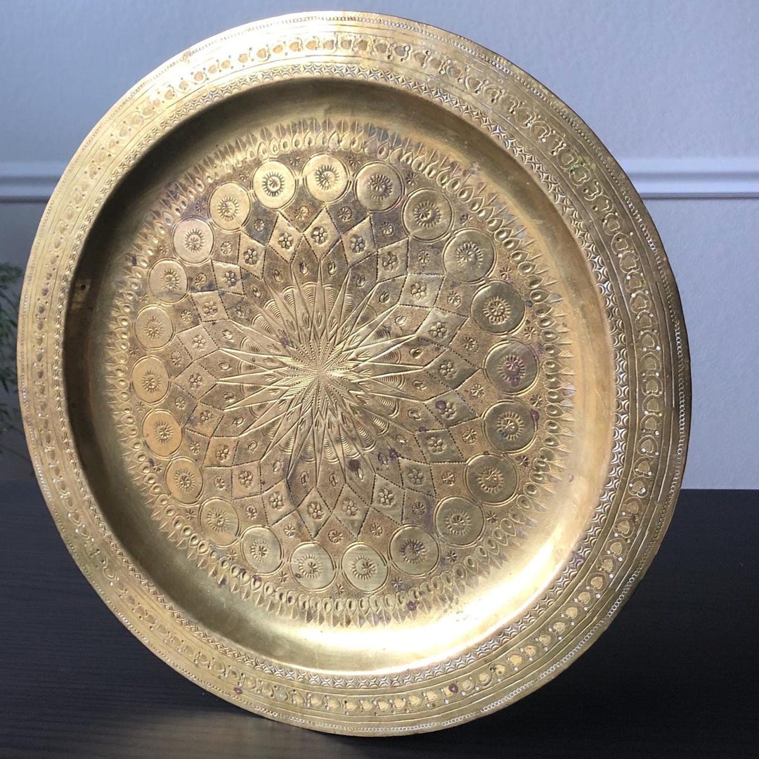 Etched Brass Serving Tray Handmade Centerpiece Arabic Tray Oriental ...