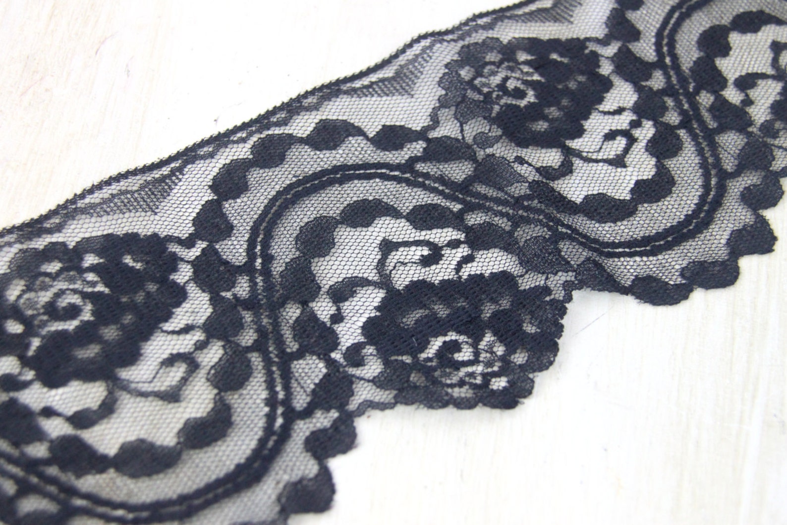 Vintage Floral Black Lace Scalloped Lace Delicate Lace | Etsy