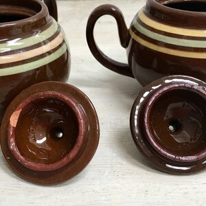 Vintage Ridgway Brown Stripe Old English Redware Teapot Set of Two Cafe ...