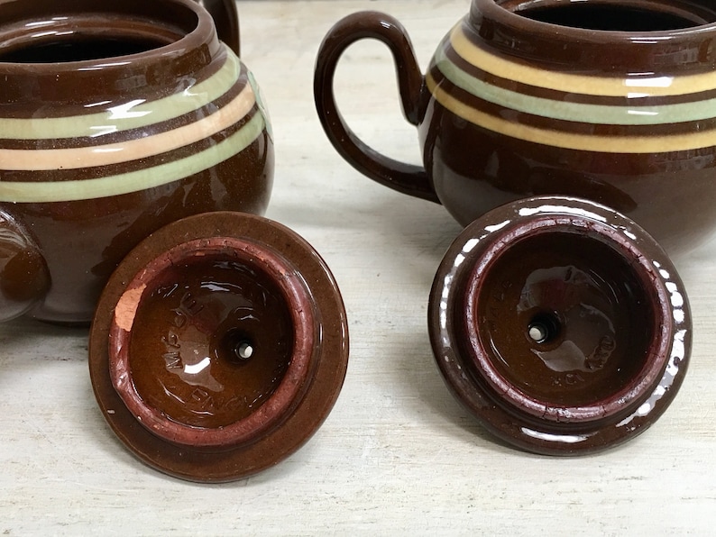 Vintage Ridgway Brown Stripe Old English Redware Teapot Set | Etsy
