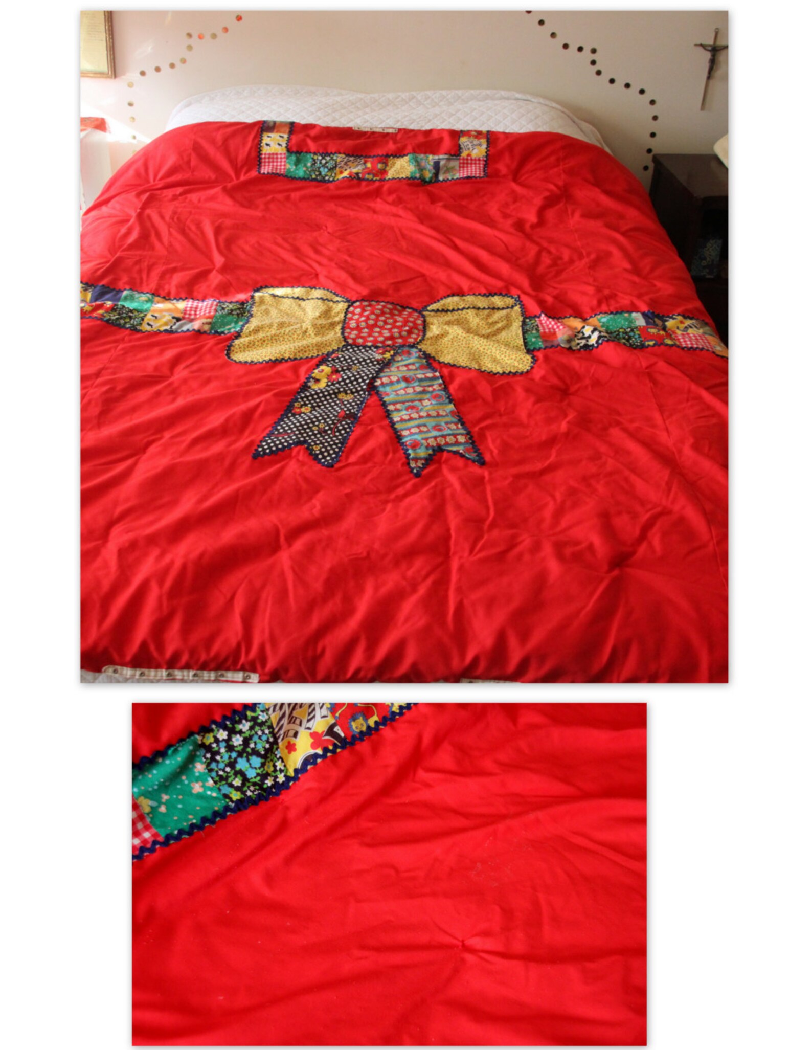 Double Sided Applique Quilt With Bow Handmade Feedsack One - Etsy